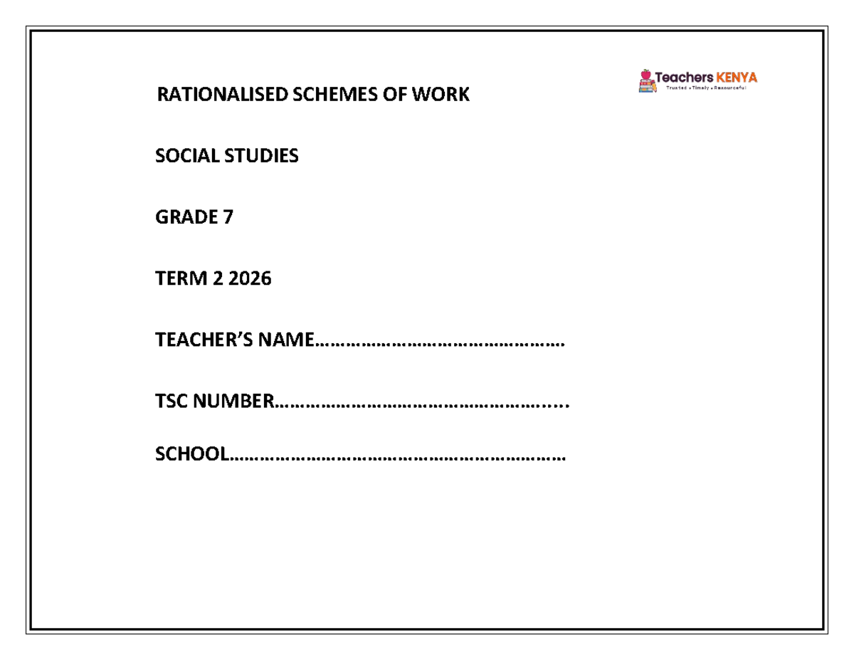 TERM 2 GRADE 7 SOCIAL STUDIES SCHEMES OF WORK - Studocu