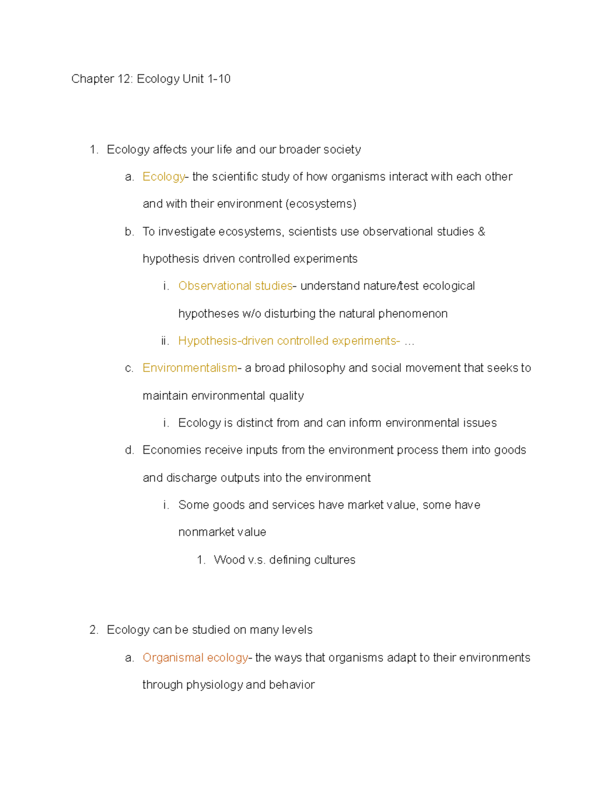 Ecology Chapter 12 Notes: Understanding Ecosystem Interactions - Studocu