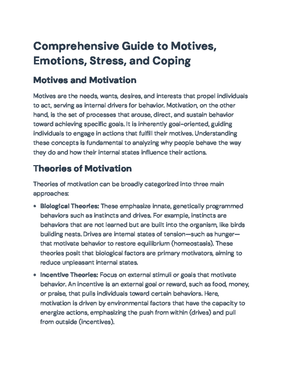 Comprehensive Overview of Motivation, Emotions, and Stress Management ...