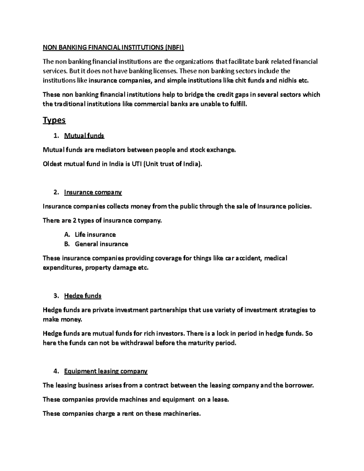 NBFI Overview: Functions, Types, and Services Explained - Studocu