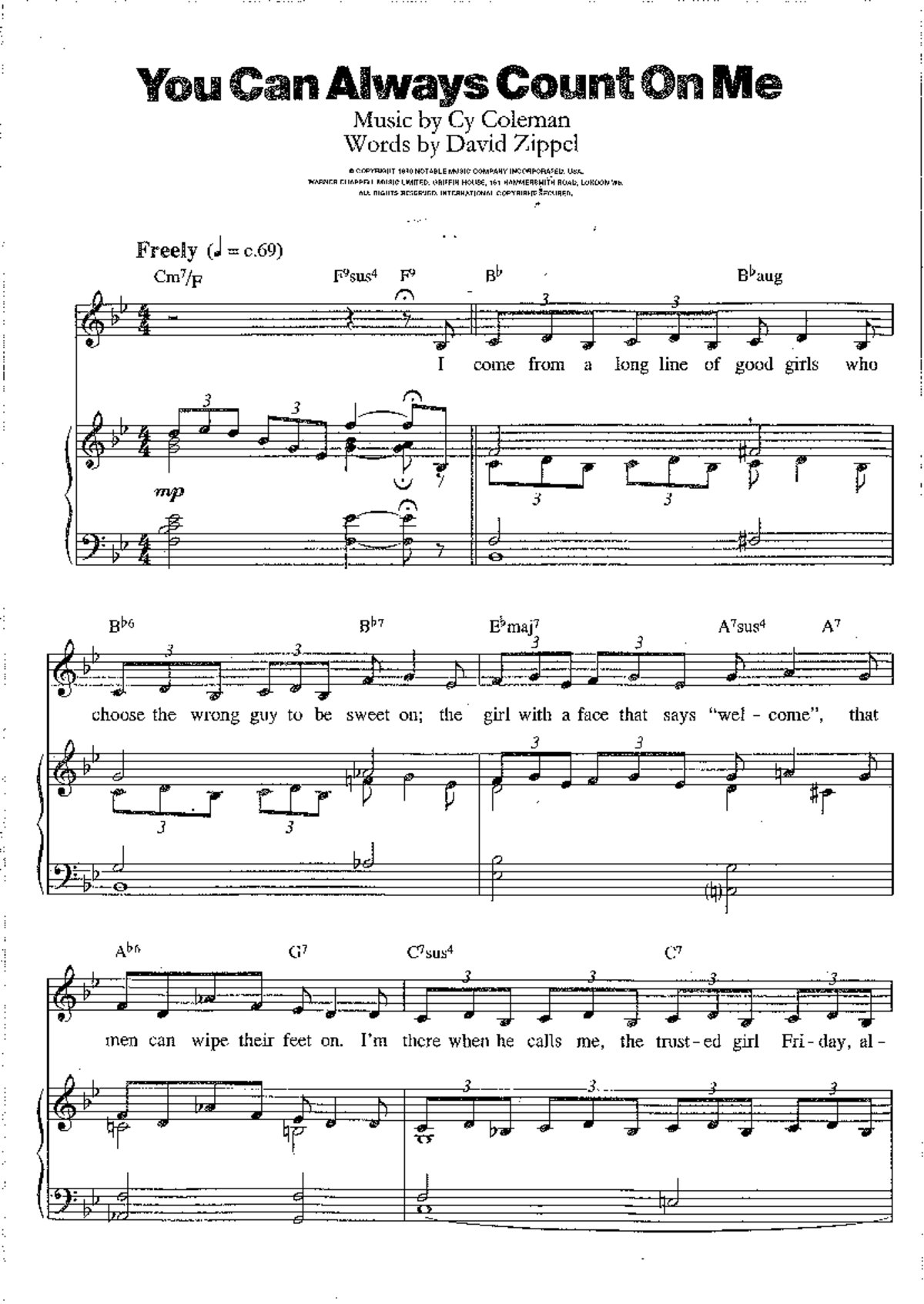 You Can Always Count On Me - Music by Cy Coleman, Lyrics by David ...