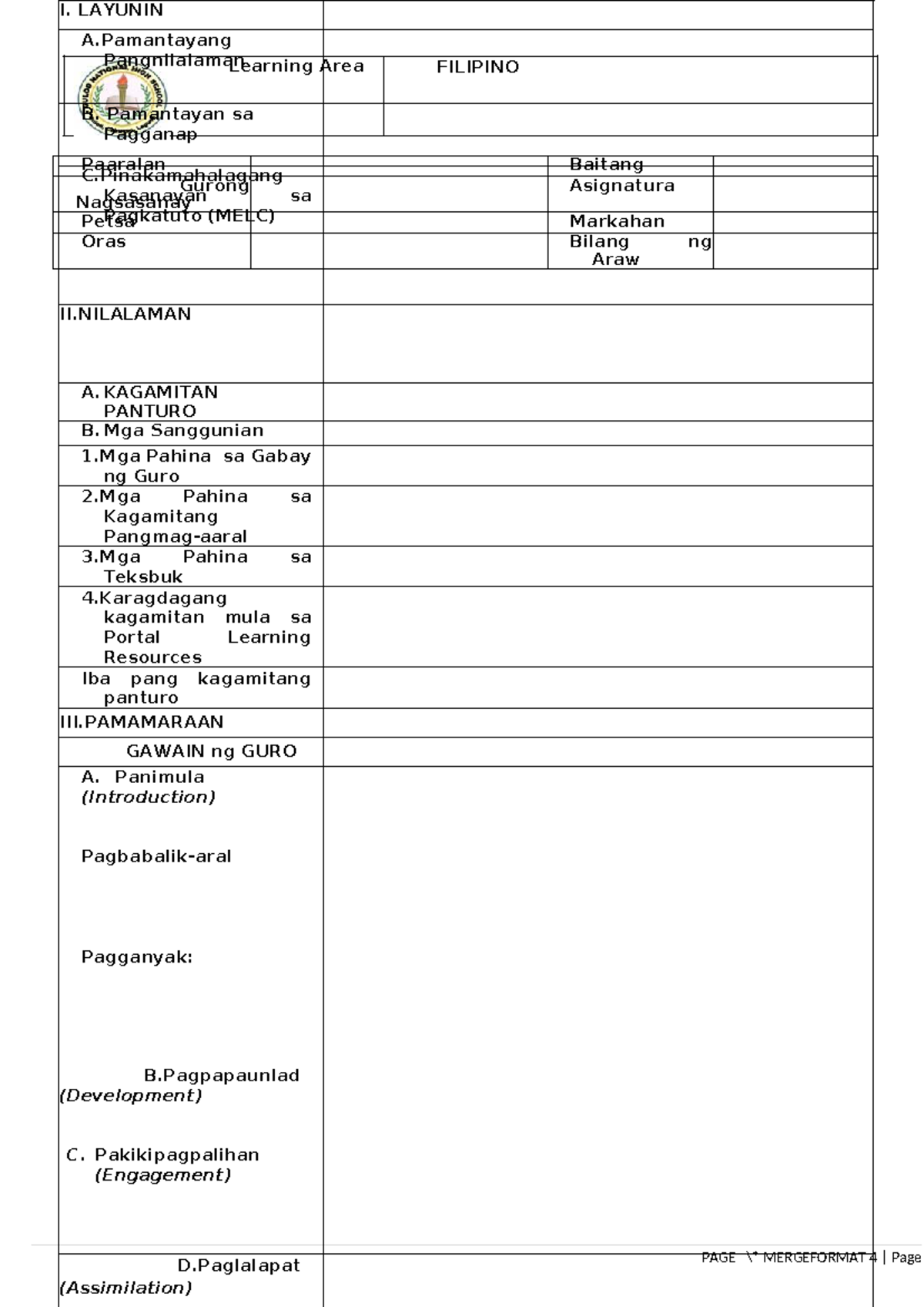 FILIPINO Lesson Plan: MELC-Based Teaching Strategies - Studocu
