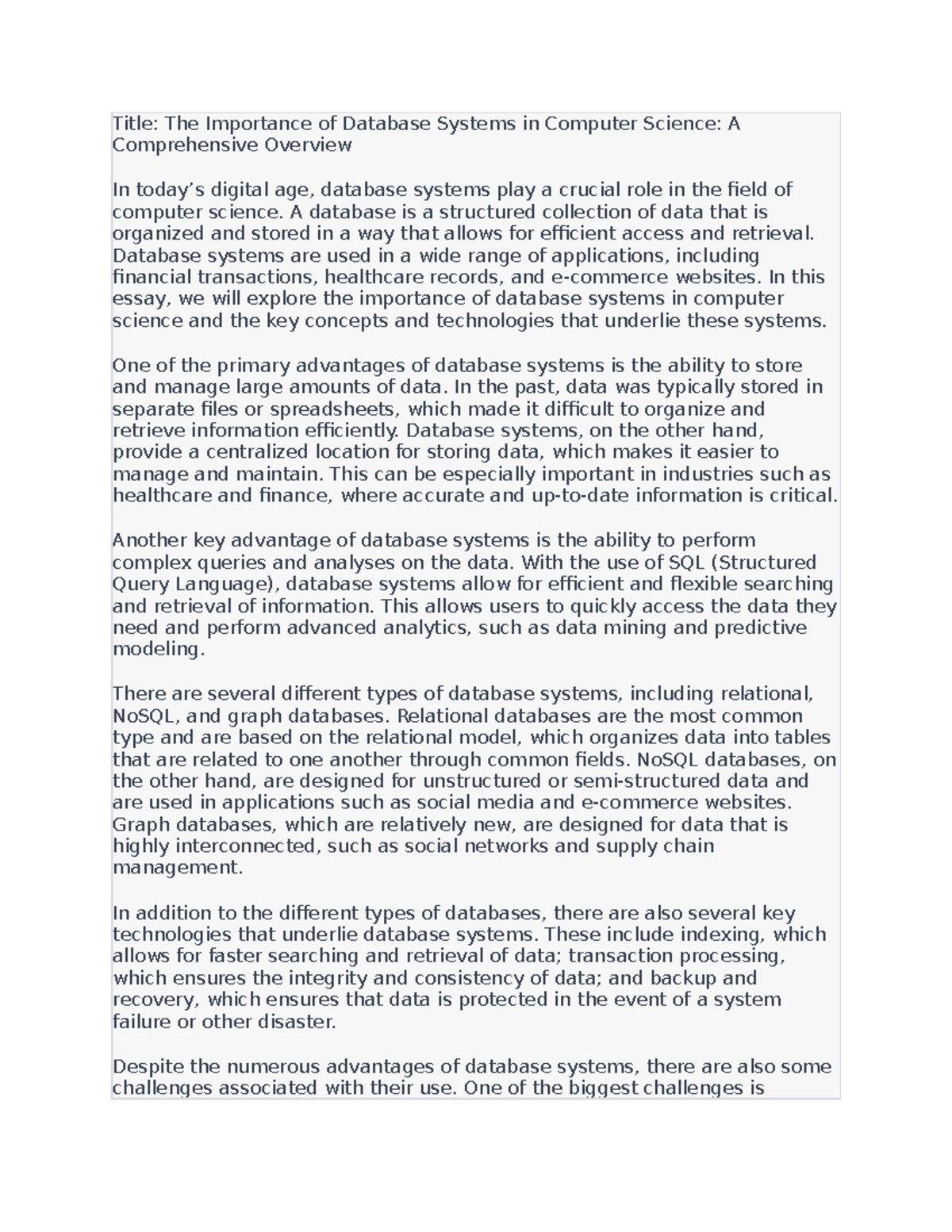 The Importance of Database Systems in Computer Science - A ...