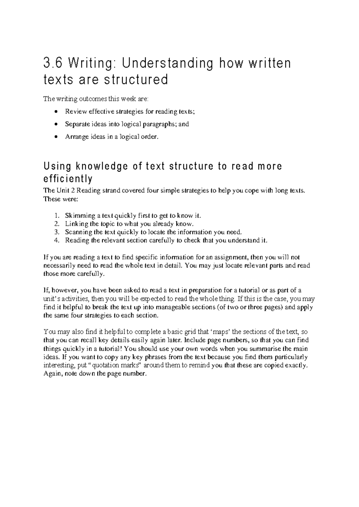 UU114 Unit 3 Writing: Strategies for Structuring Texts and Paragraphs ...