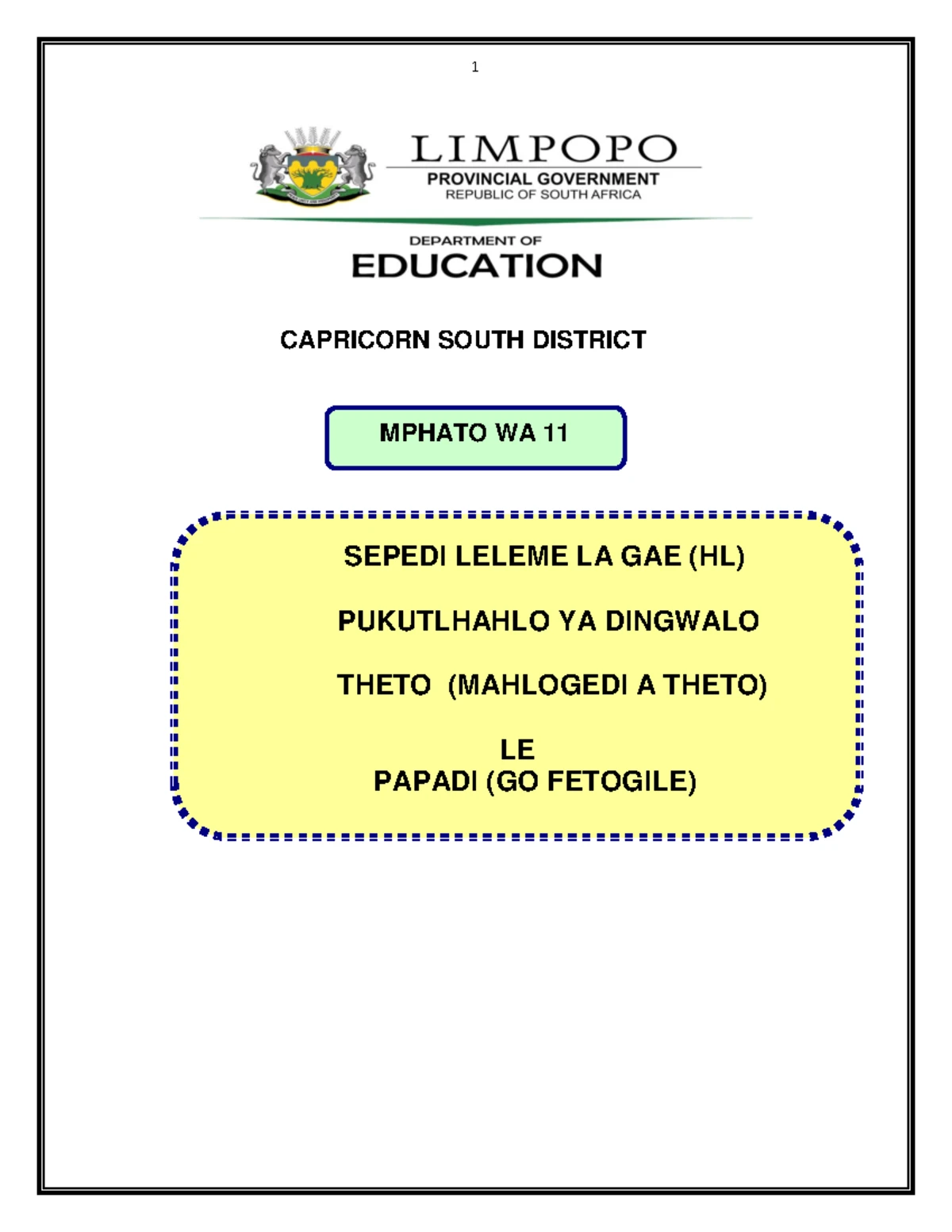 Sepedi Molekwana WA Theto 2023 - CAPRICORN SOUTH DISTRICT MEPUTSO: 120 ...
