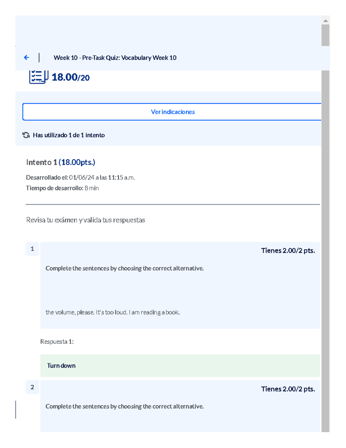 Week 10 Vocabulary Quiz: Pre-Task Assessment Insights - Studocu