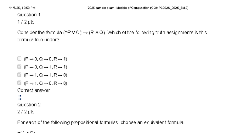 2025 Sample Exam: Models of Computation (COMP30026_2025_SM2) - Studocu
