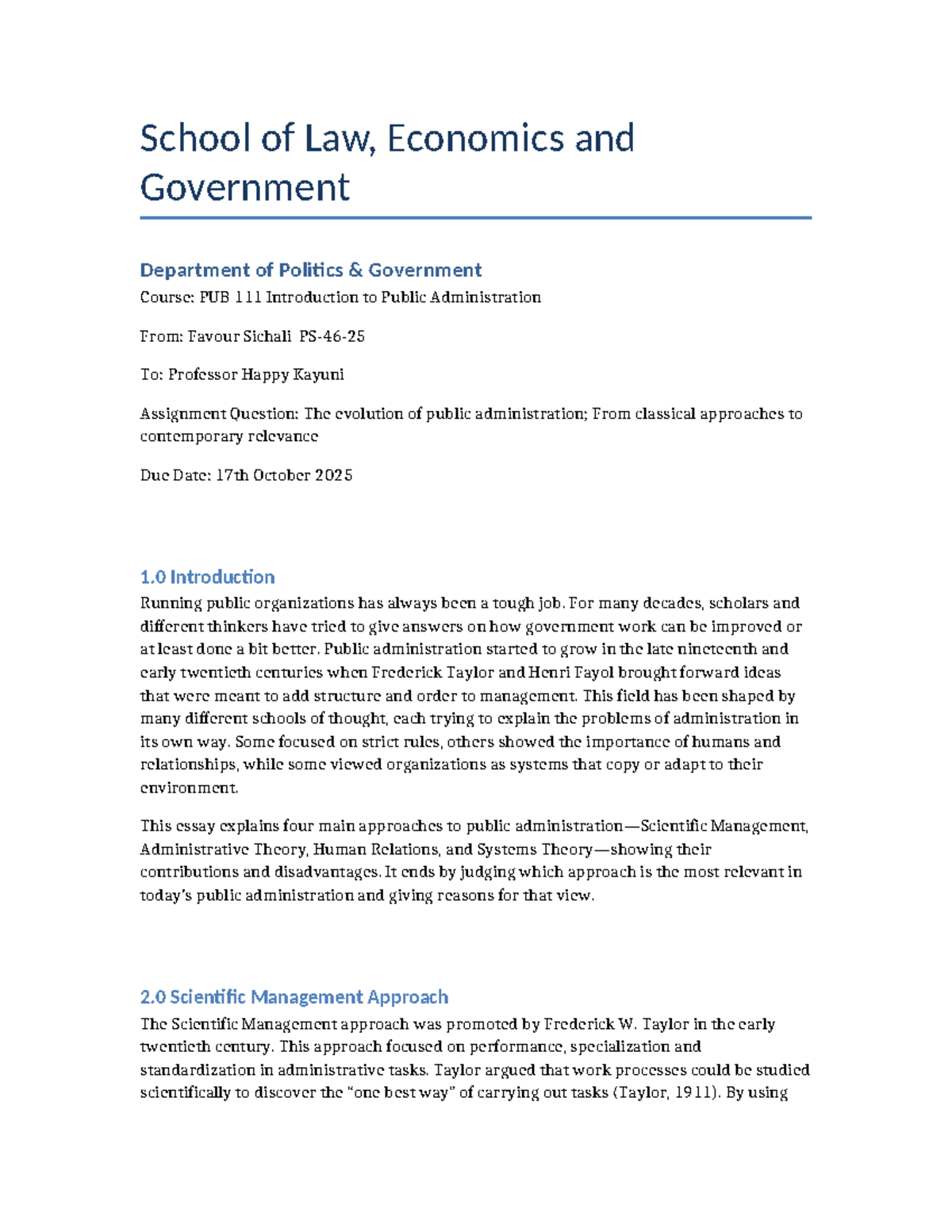 PUB 101: Evolution of Public Administration Approaches - Studocu