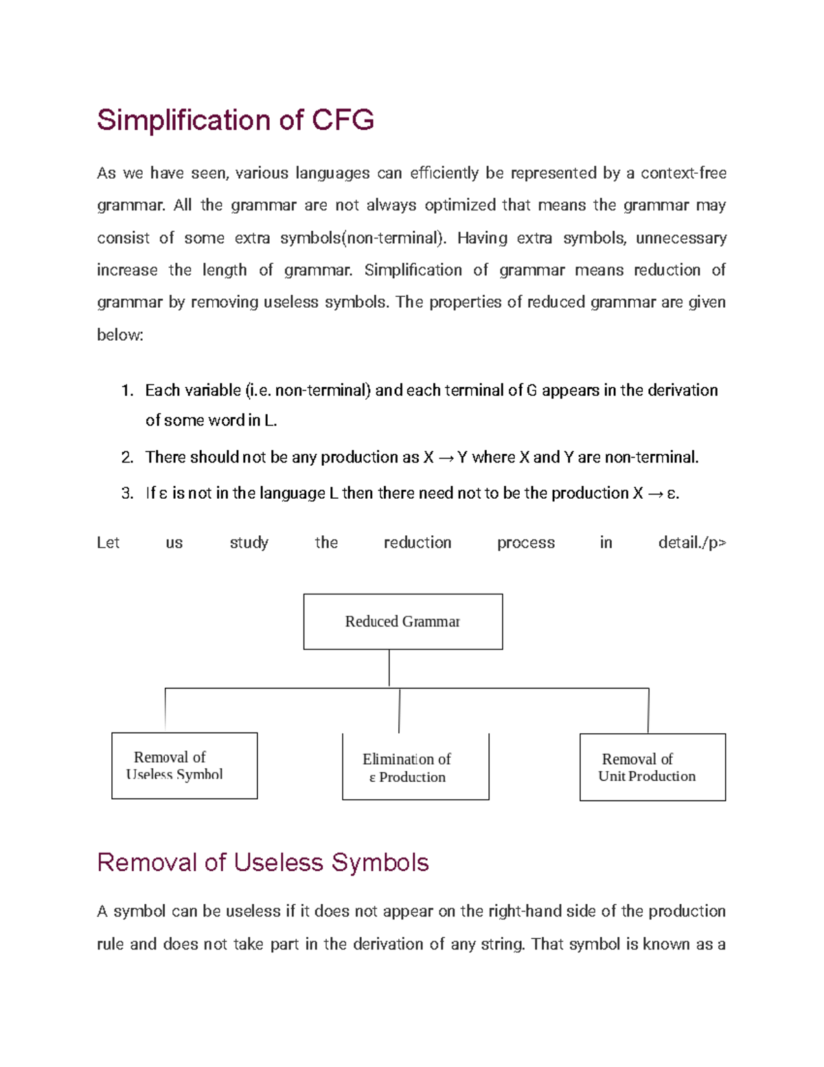 Title: CFG Simplification Techniques - Question BANK 3 (Part 10) - Studocu