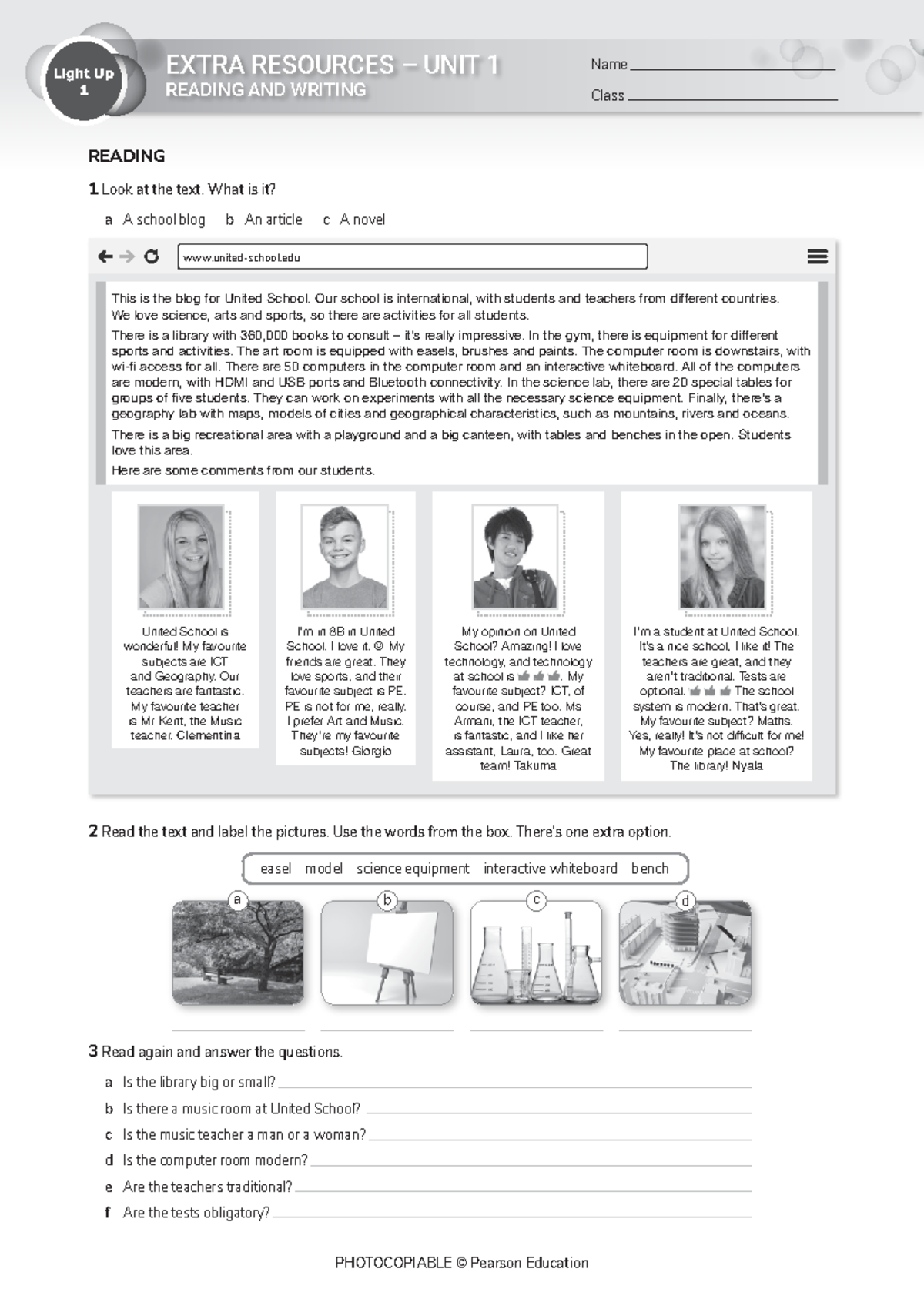 Level 1 Unit 1 - Extra - EXTRA RESOURCES – UNIT 1 READING AND WRITING ...