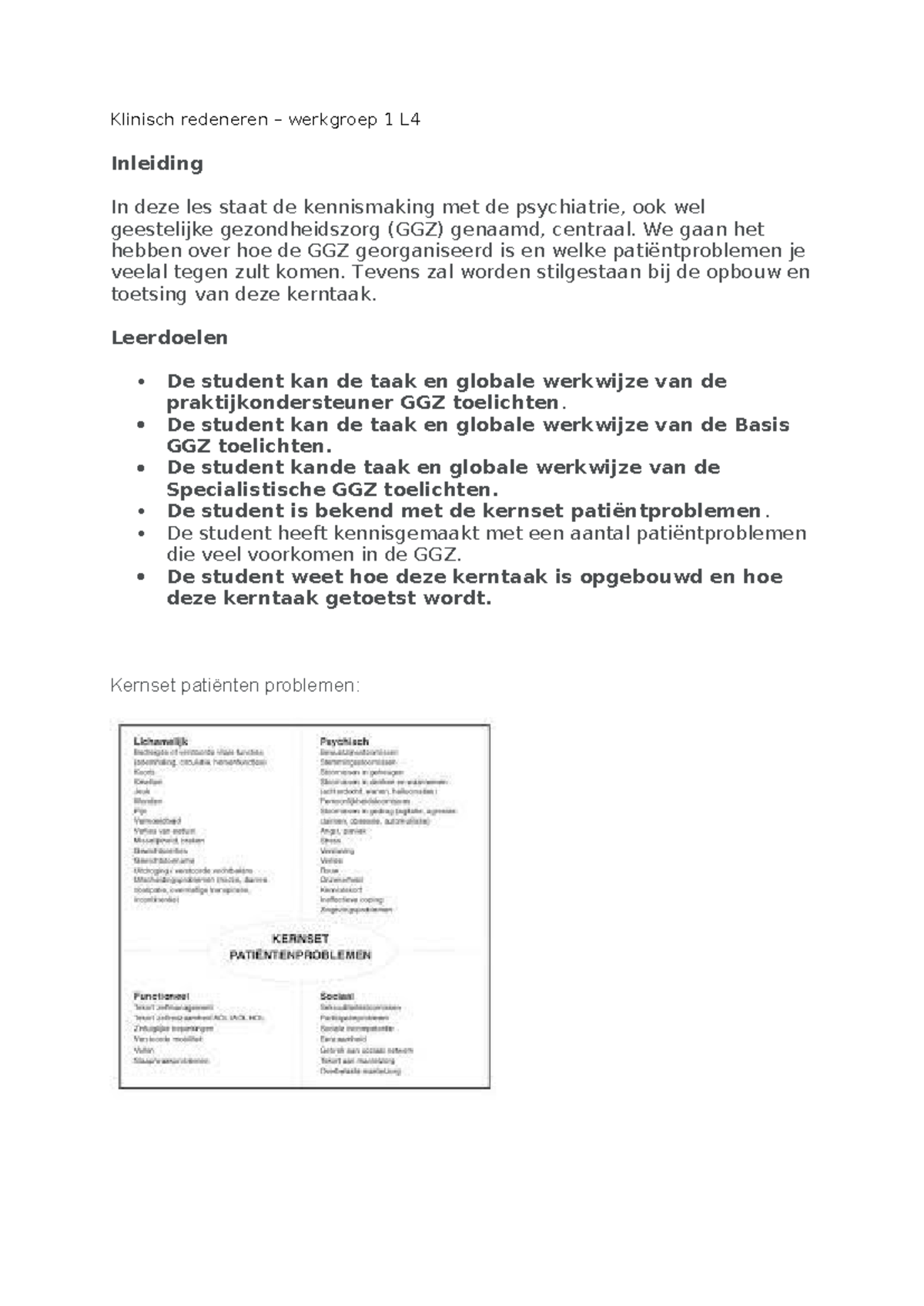 Werkgroep 1 - Inleiding tot Klinisch Redeneren in de GGZ - Studeersnel