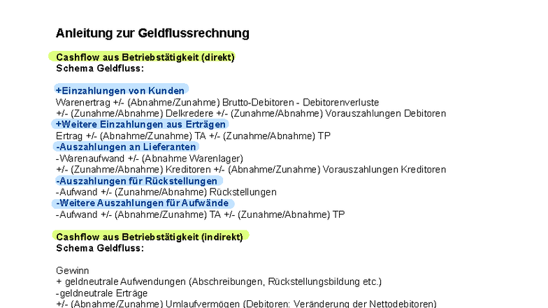 Anleitung zur Geldflussrechnung: Cashflow-Analyse und -Schema - Studocu