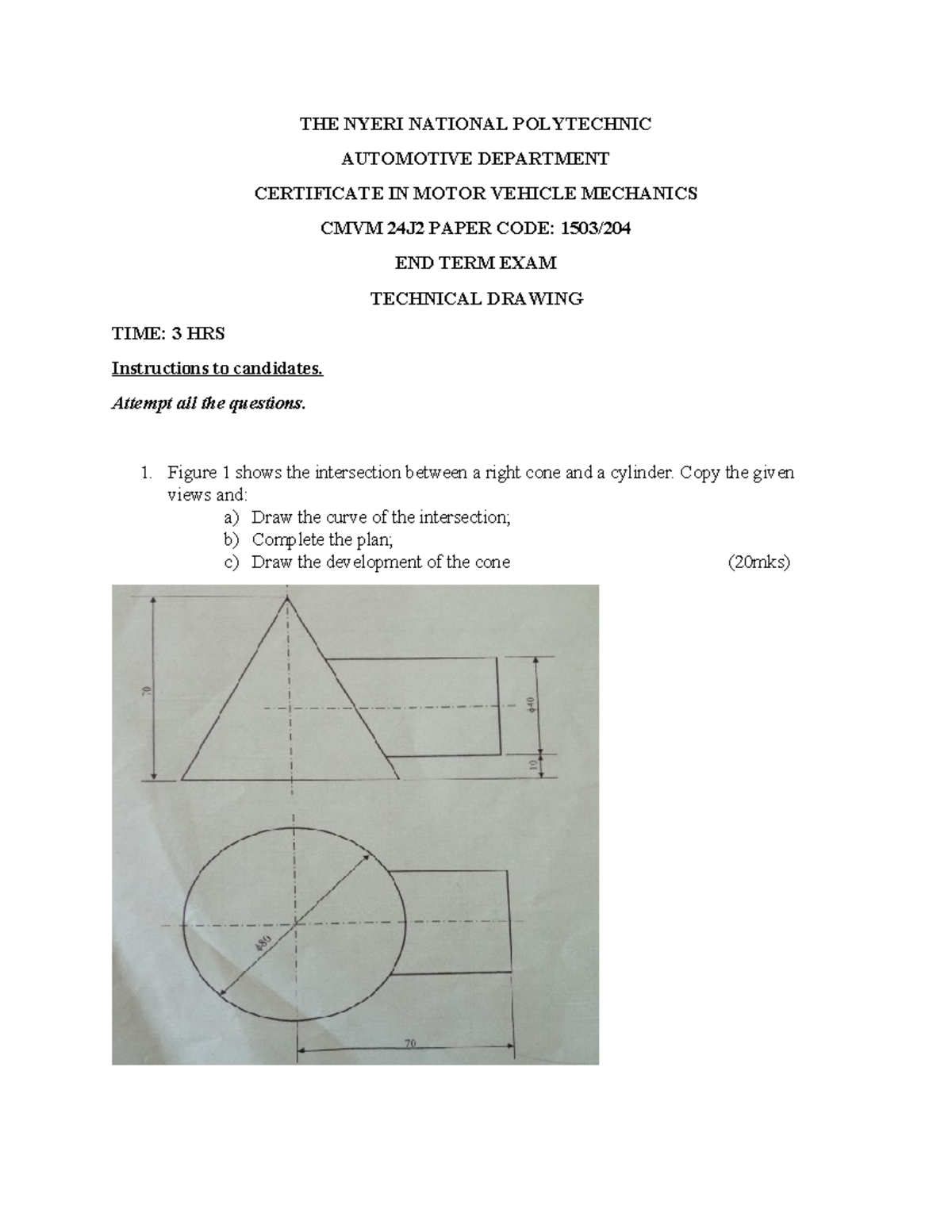 CMVM24J2 Final TD Exam Notes on Automotive Technical Drawing - Studocu