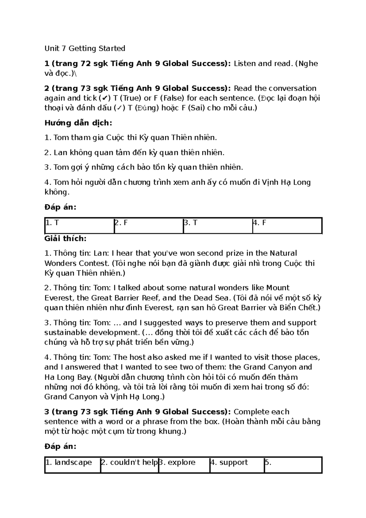 Unit 7 Getting Started: Listening and Reading Activities (Tiếng Anh 9 ...
