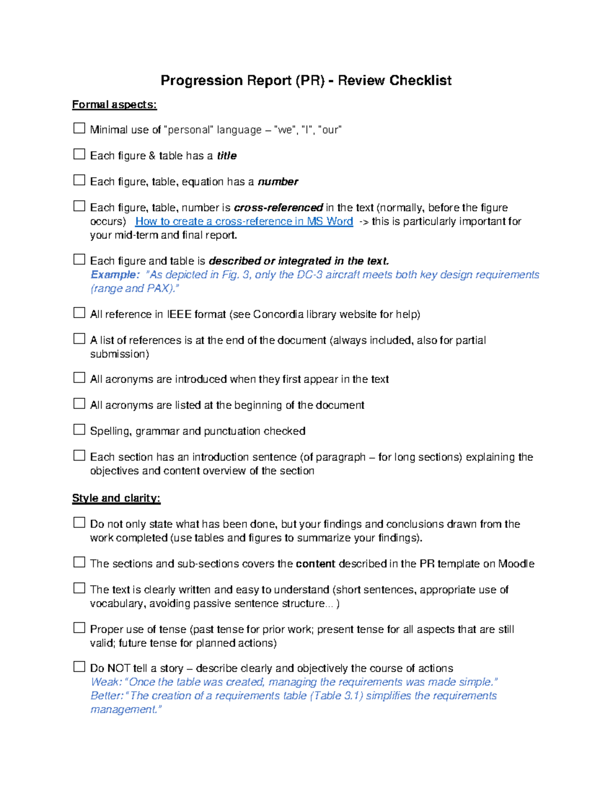 Progress Report Checklist - Progression Report (PR) - Review Checklist ...