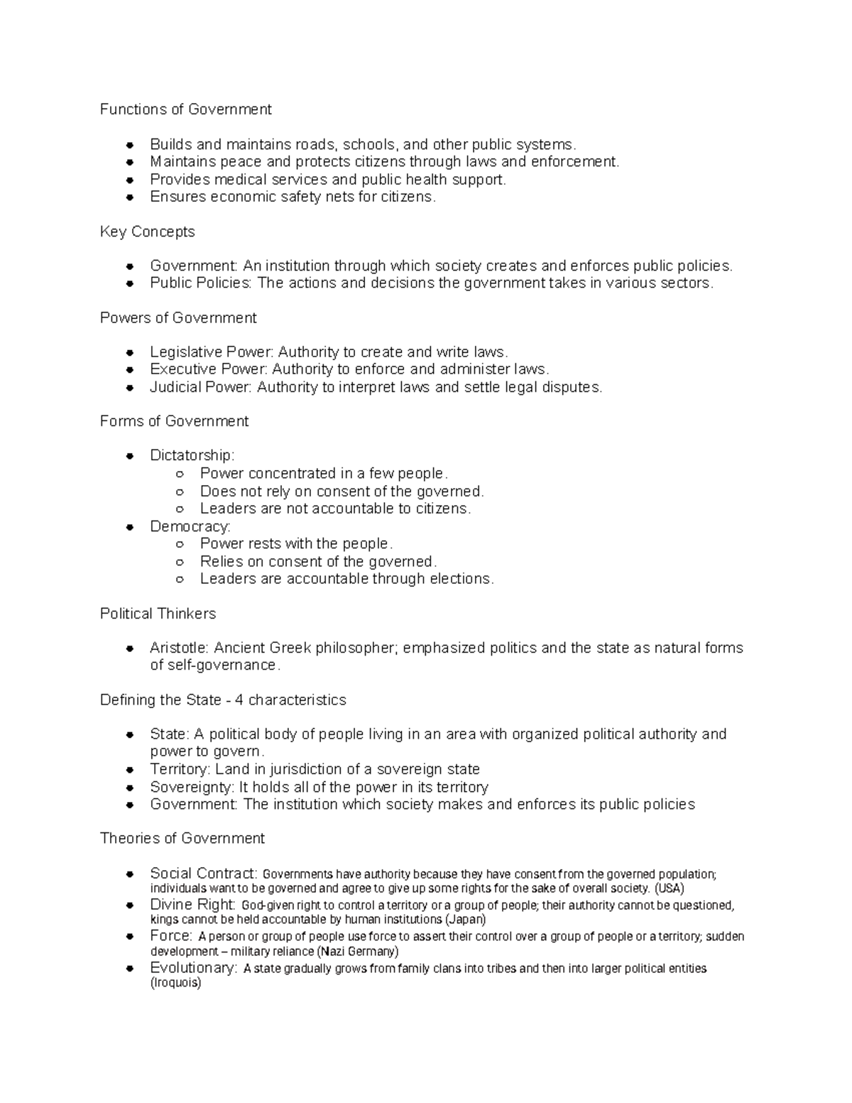 Honors Government Unit 1: Functions and Theories Explained - Studocu