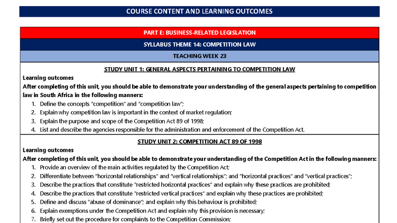 Understanding Competition Law: Key Aspects & Learning Outcomes (DLA1001 ...