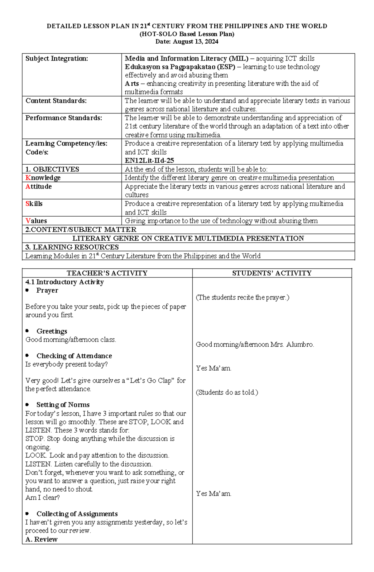 Developmental-LP-sample - DETAILED LESSON PLAN IN 21st CENTURY FROM THE ...