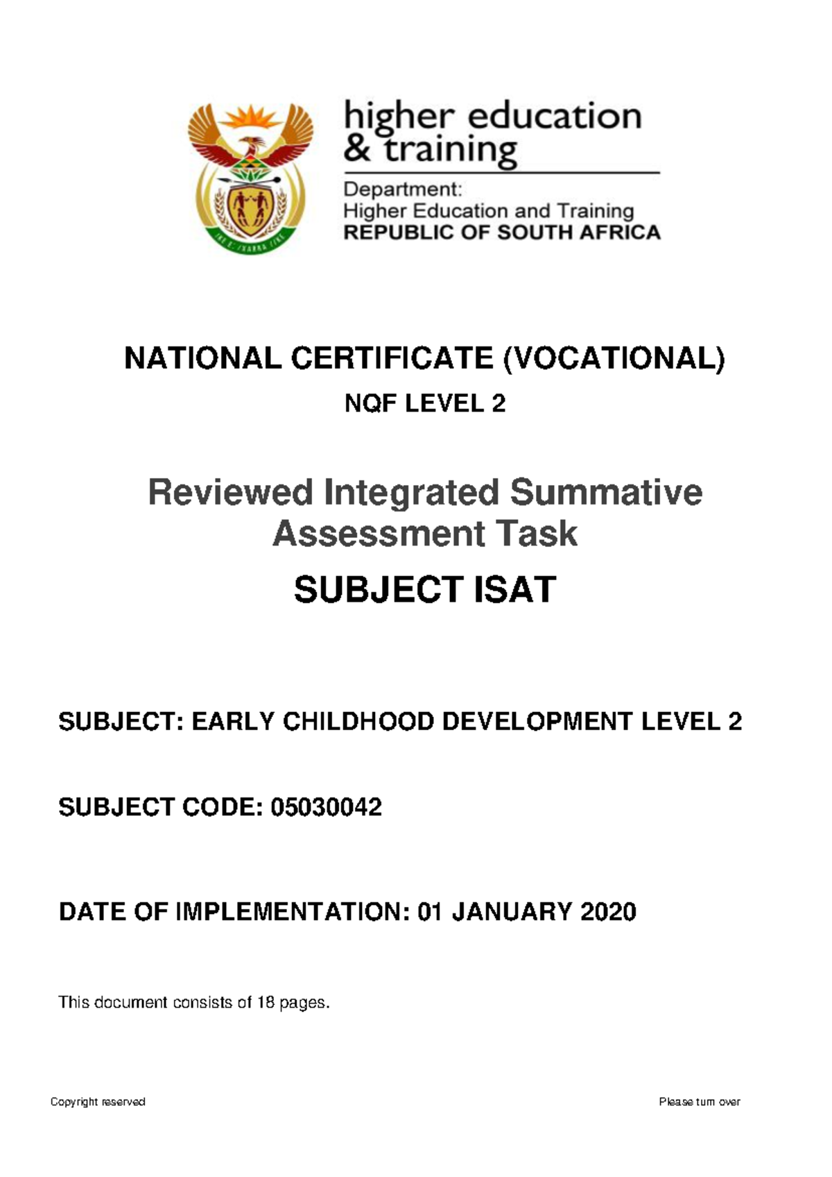 Early Childhood Development L2 ISAT 2020: Practical Assessment Guide ...