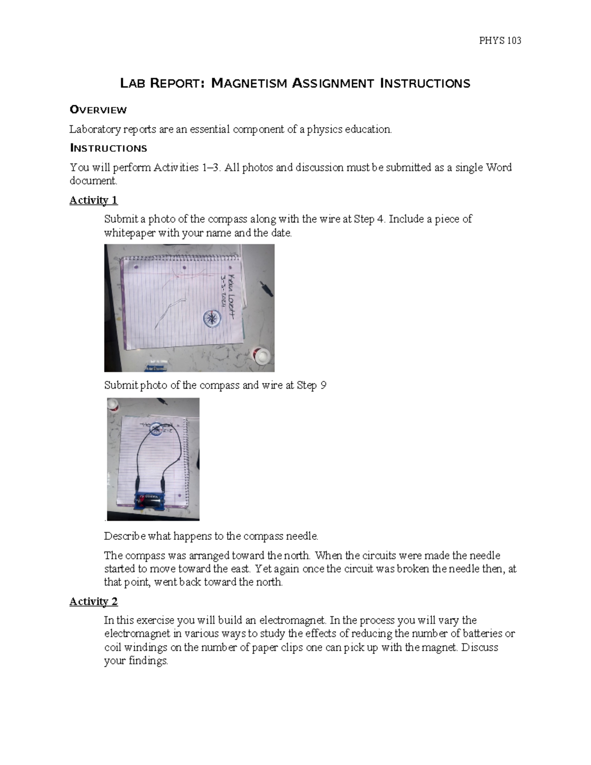Lab Report: Magnetism Assignment PHYS 103 Instructions and Findings - Studocu