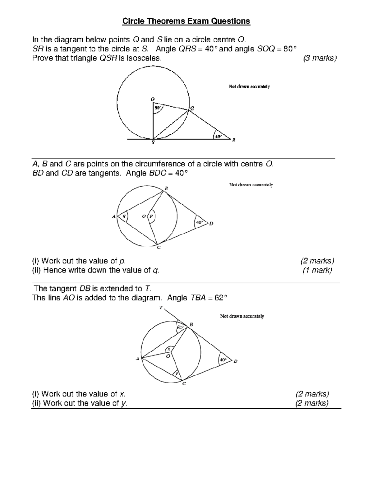 Circle Theorems Exam Questions: Proving Isosceles Triangles and Angles - Studocu