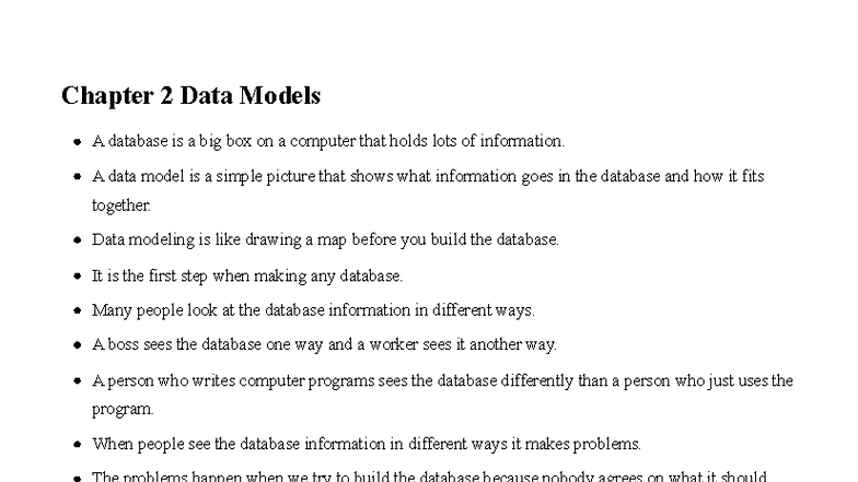 Chapter 2 Summary: Understanding Data Models in Databases - Studocu