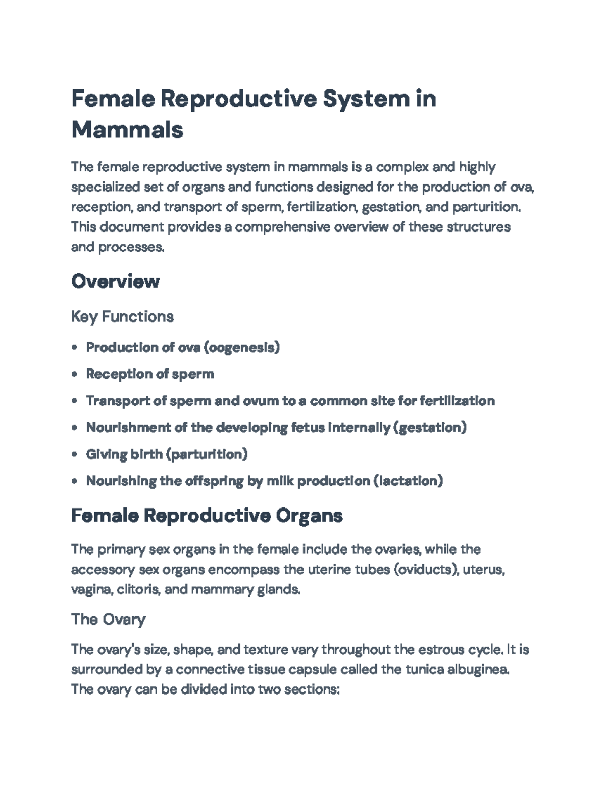 Comprehensive Overview of the Female Reproductive System in Mammals ...