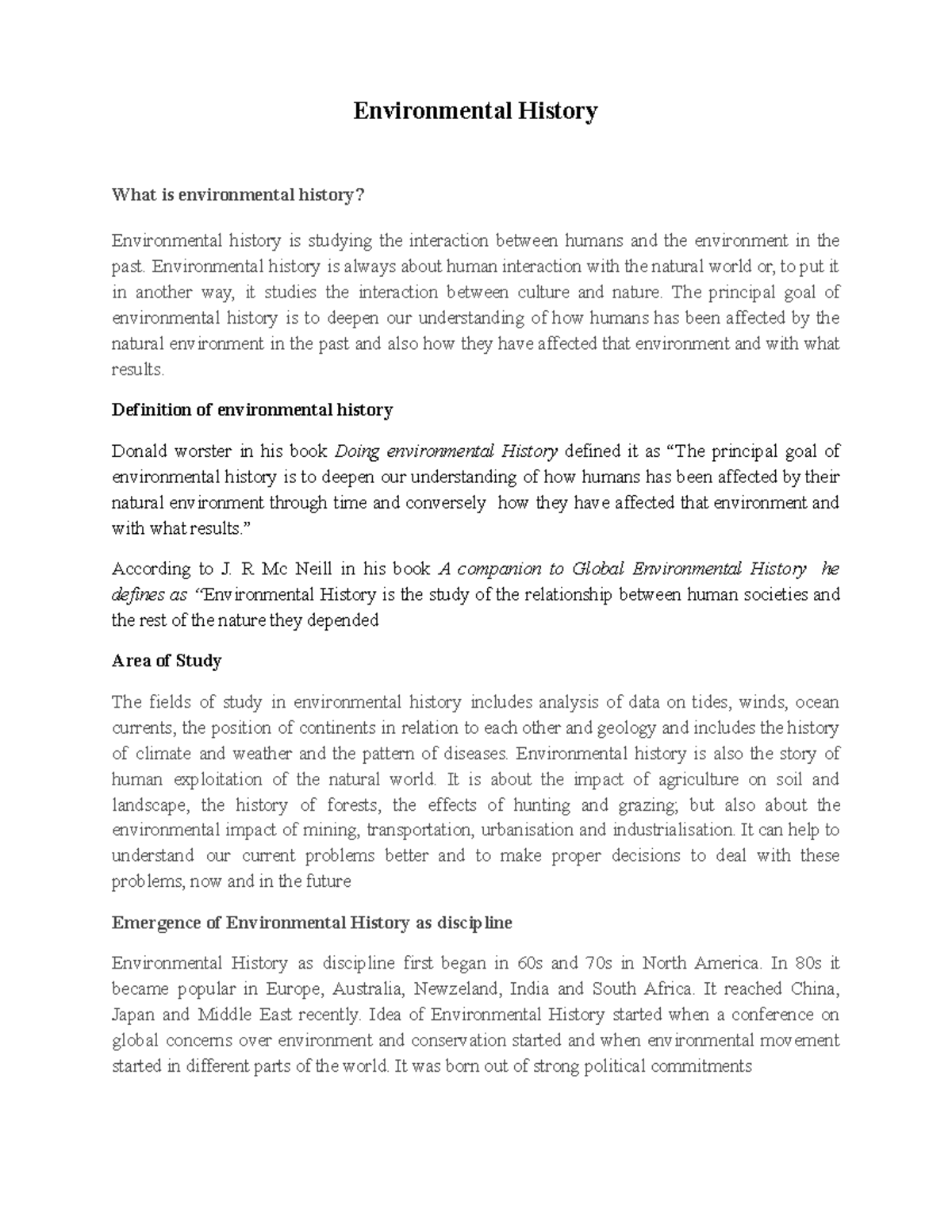 Environmental History 1: A Comprehensive Overview of Key Concepts - Studocu