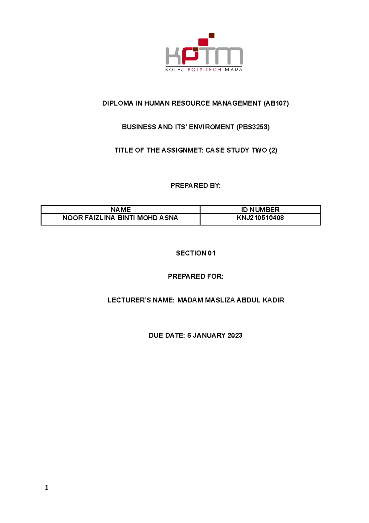 CASE Study(2)-pbs - DIPLOMA IN HUMAN RESOURCE MANAGEMENT (AB107 ...
