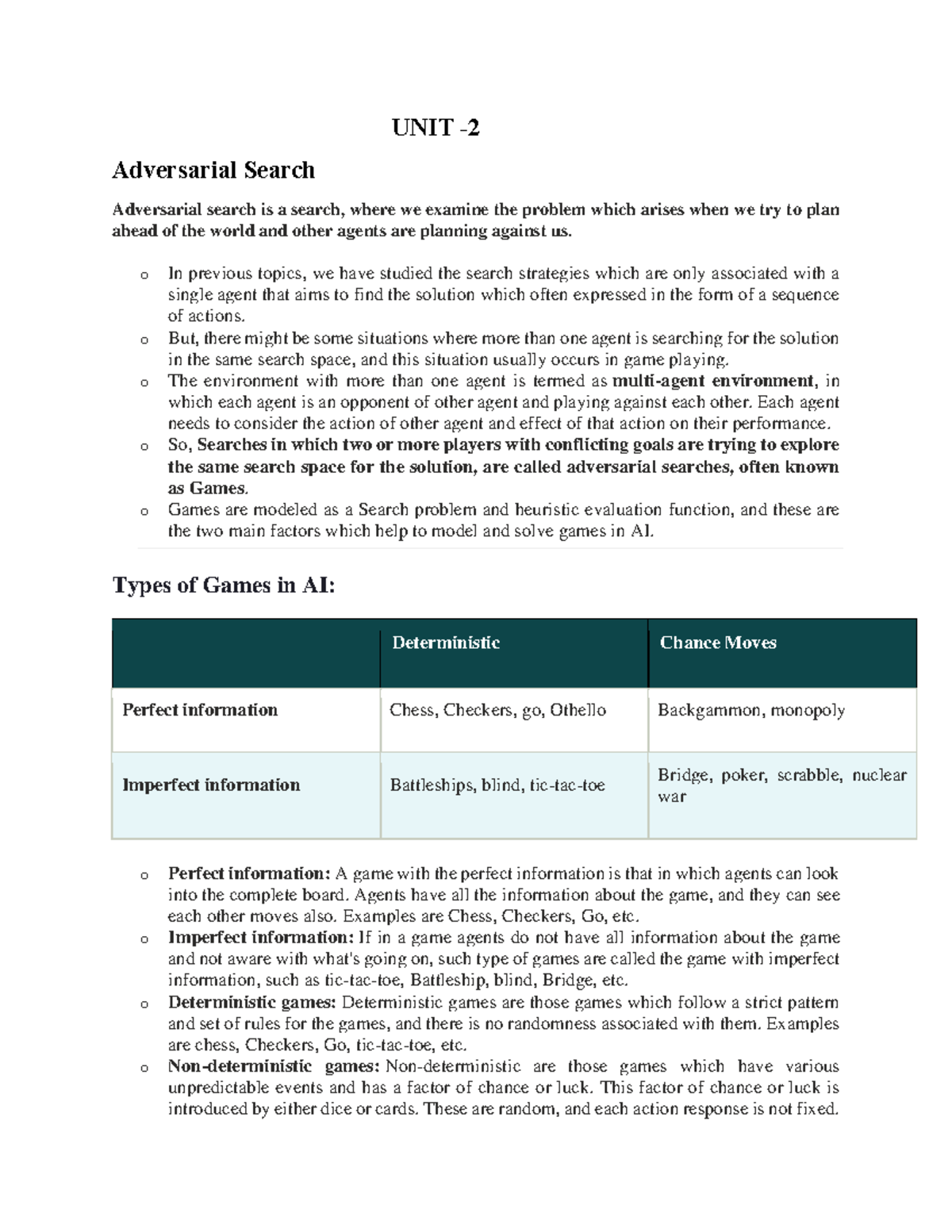 UNIT-2 Adversarial Search: Understanding Game Strategies in AI - Studocu