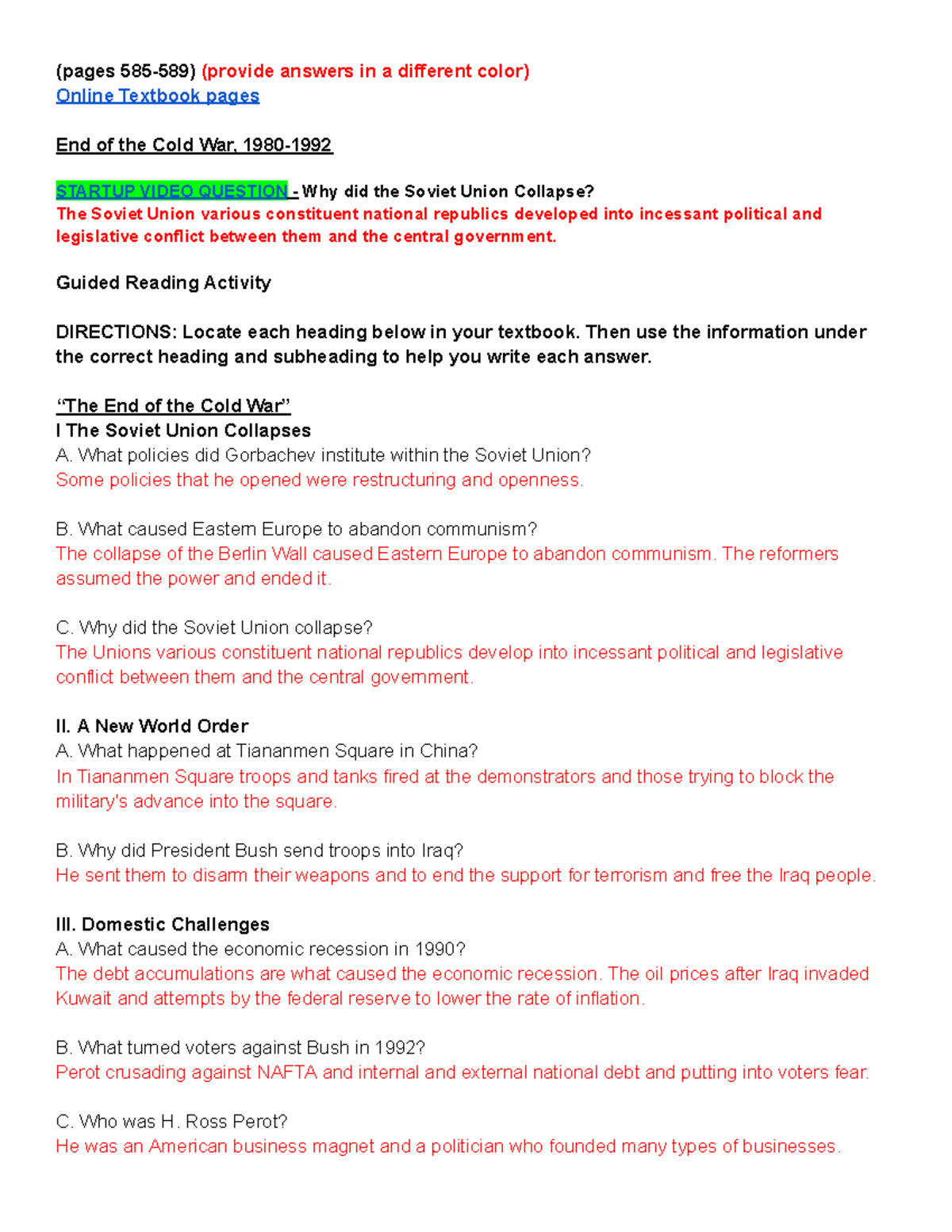 End of the Cold War: Guided Reading Summary & Analysis (1980-1992 ...