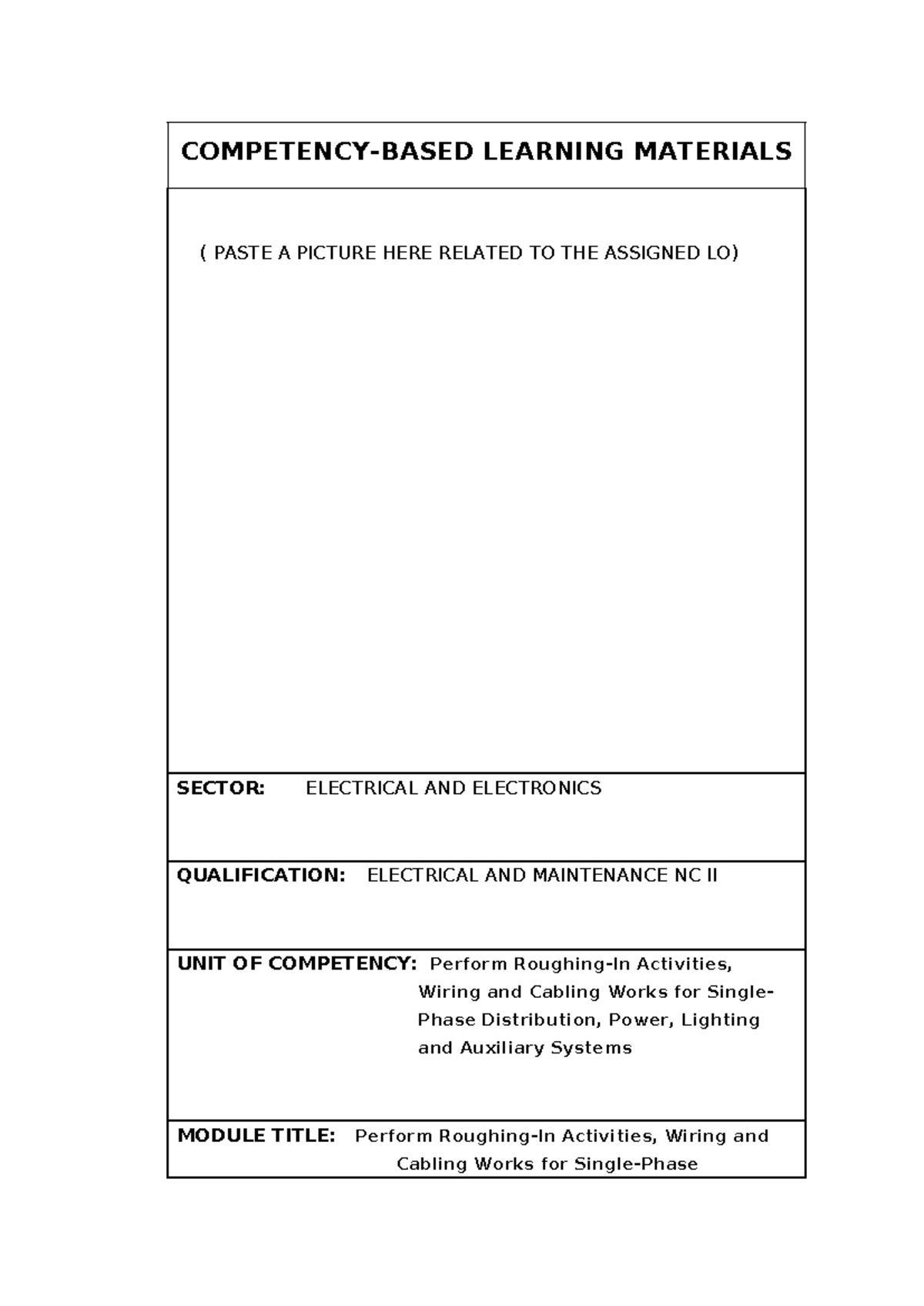 Electrical Installation & Maintenance NC II: Wiring & Cabling Module ...