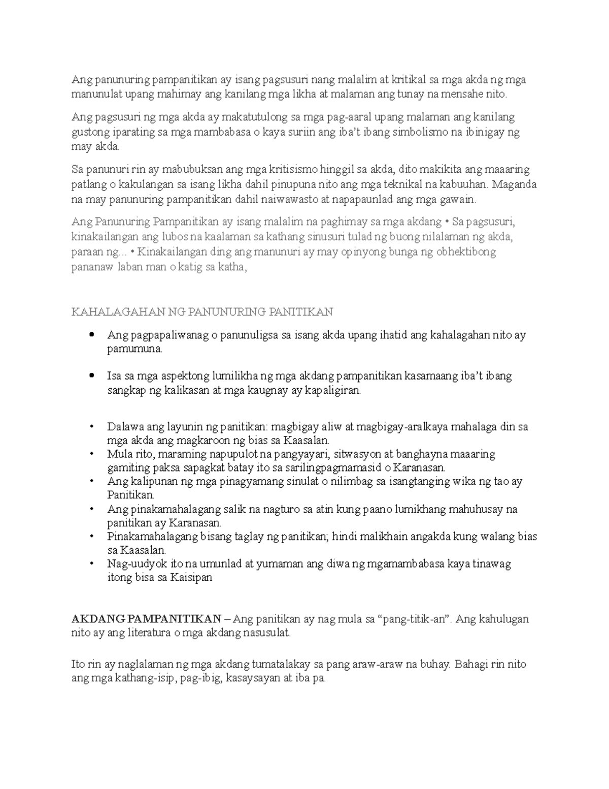 Panunuring Pampanitikan: Pagsusuri ng mga Akdang Pampanitikan - Studocu