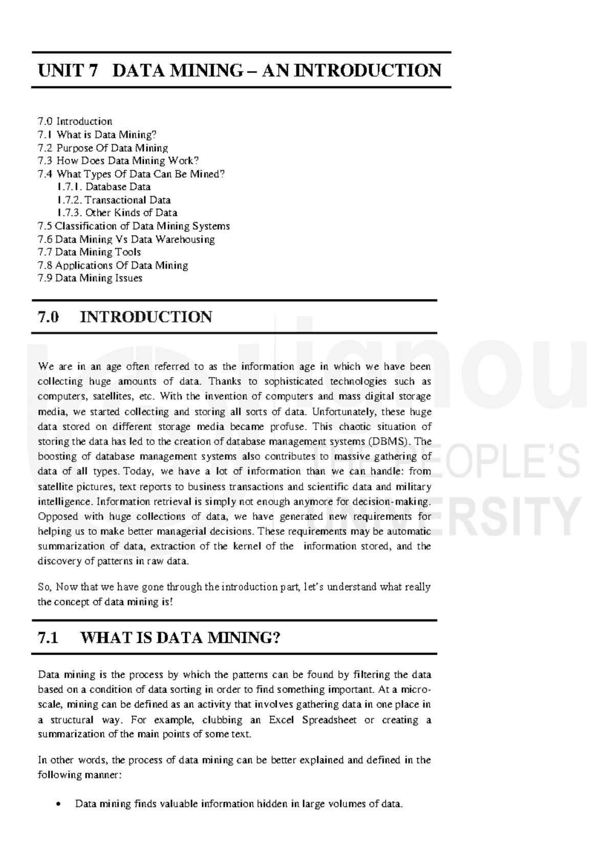 UNIT 7 DATA MINING: INTRODUCTION & FUNDAMENTALS - Studocu