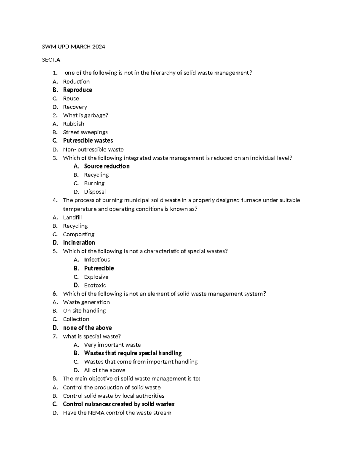 SWM UPD March 2024 - Solid Waste Management Overview - Studocu