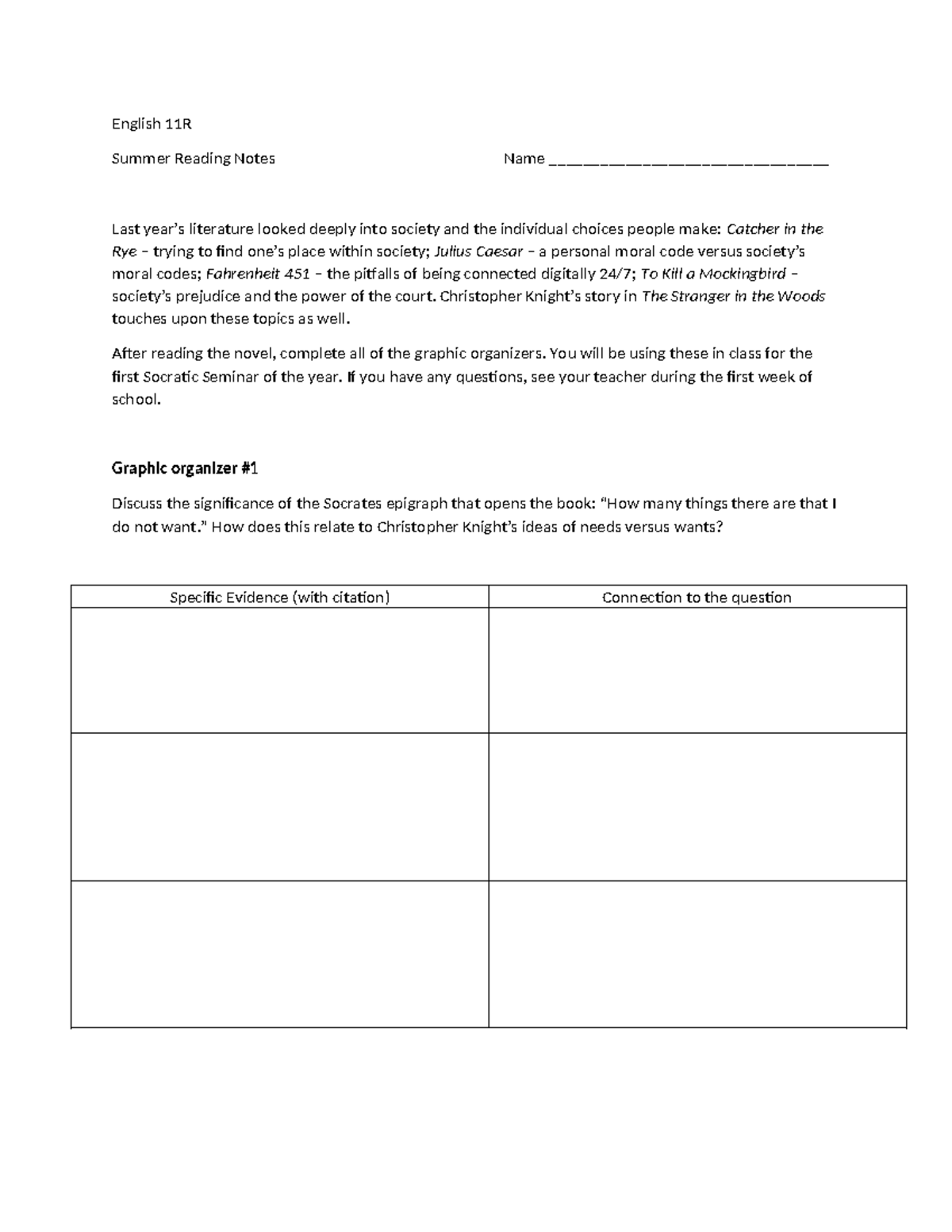 11R Summer Reading Notes 2019 4 - English 11R Summer Reading Notes Name ...