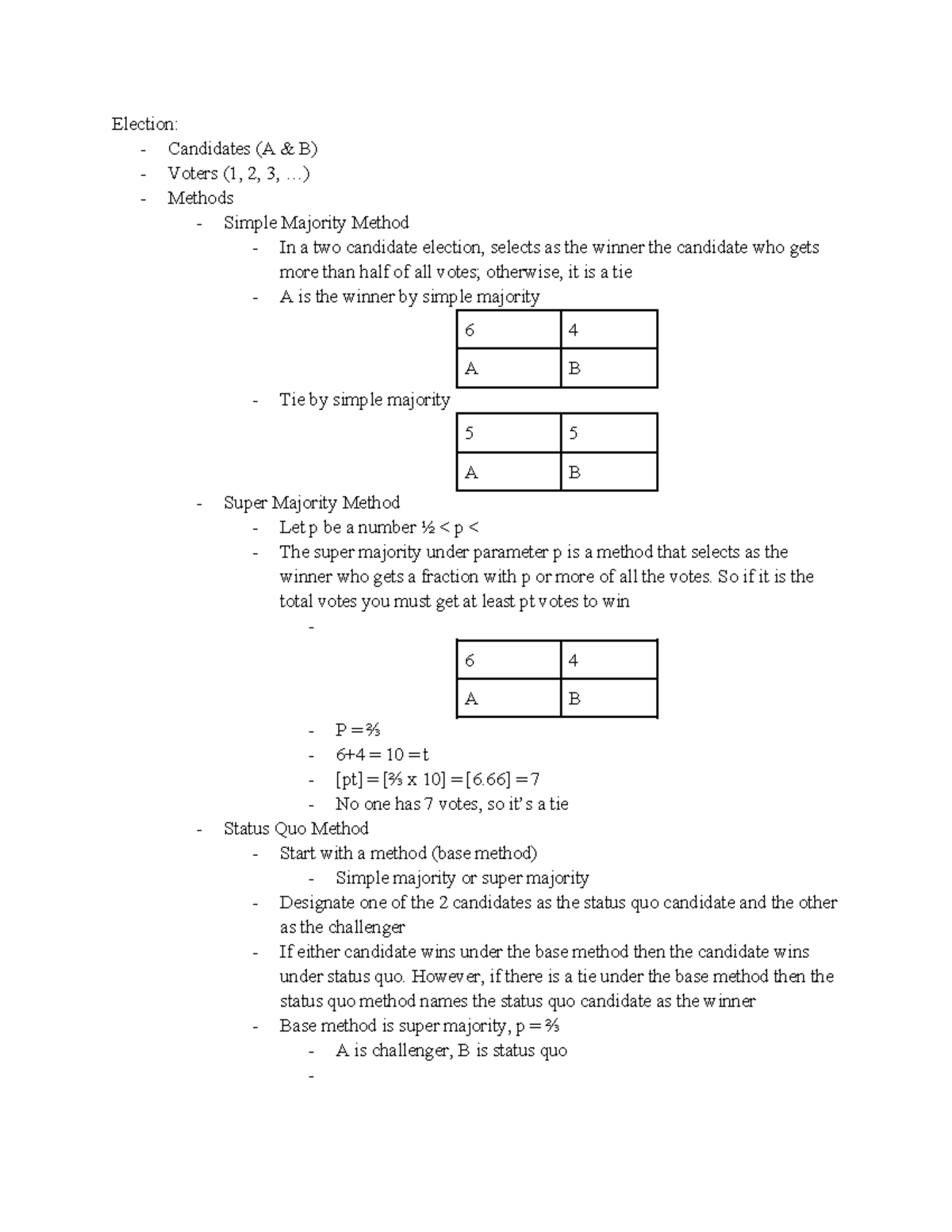 Math & Politics Notes - Election: - Candidates (A & B) - Voters (1, 2 ...