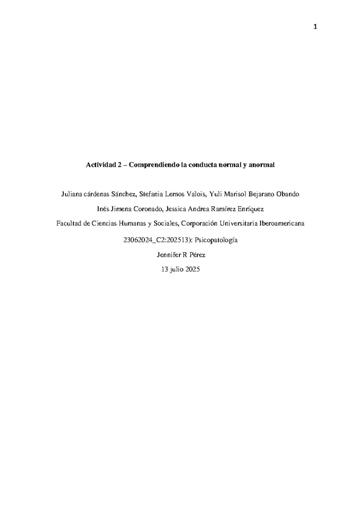 Actividad 2: Comprendiendo la Conducta Normal y Anormal en ...