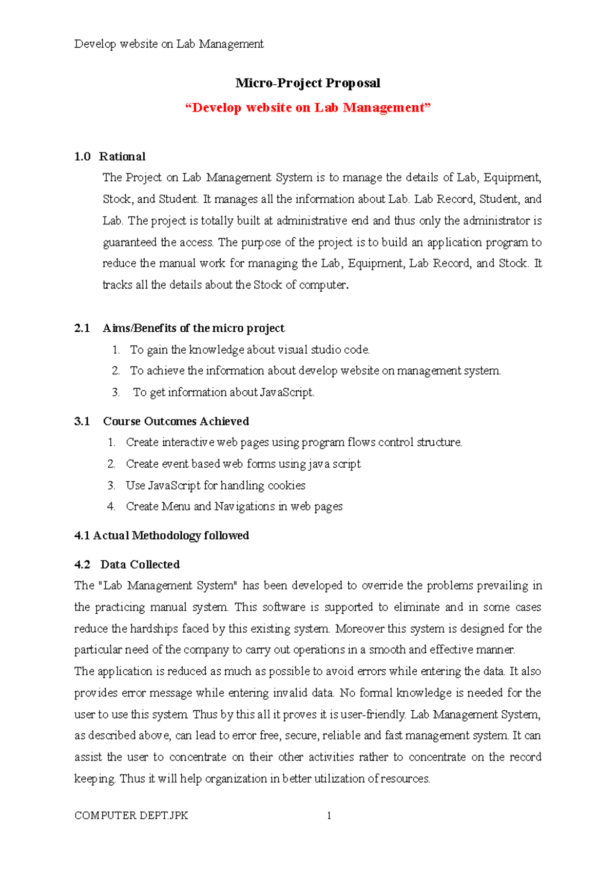 CSS Lab Management System Micro-Project Proposal Document - Studocu