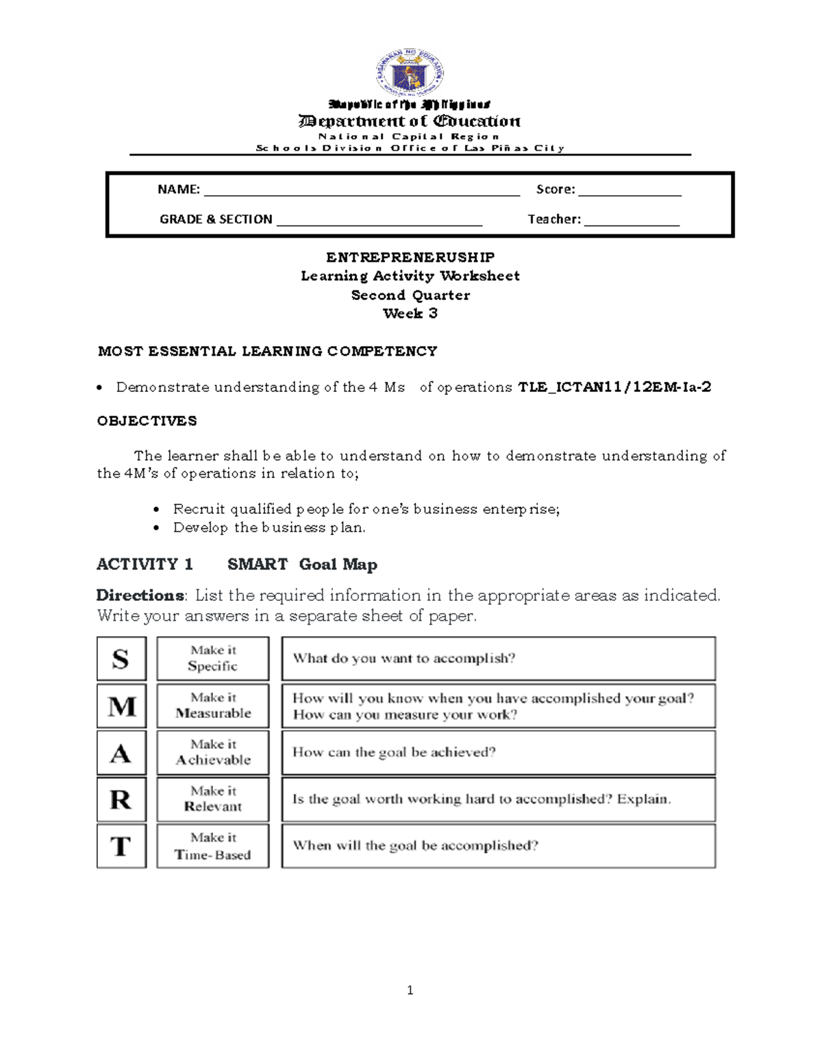 Entrep LAW Q2W3 - learning activity sheet - 1 MODULE IN ABM 12 ...