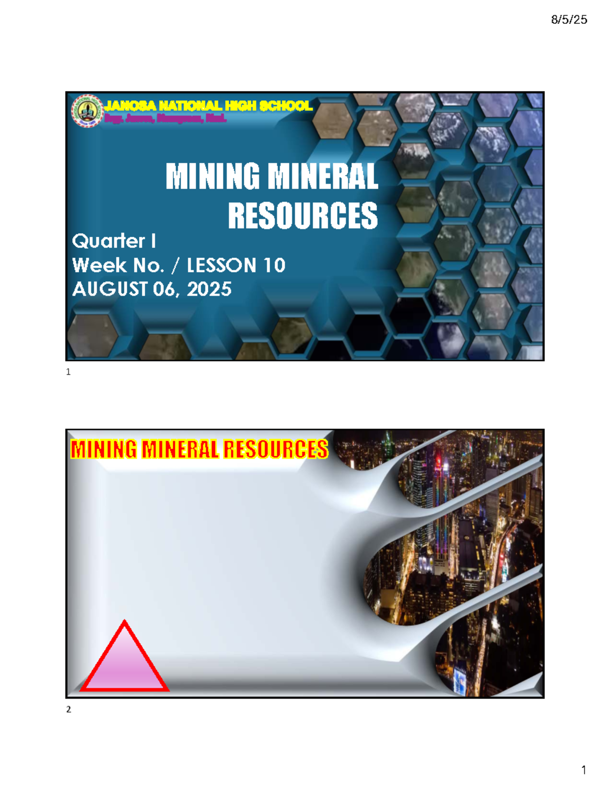 MINING MINERAL RESOURCES Q1 W10 LESSON NOTES - EARTH SCIENCE - Studocu