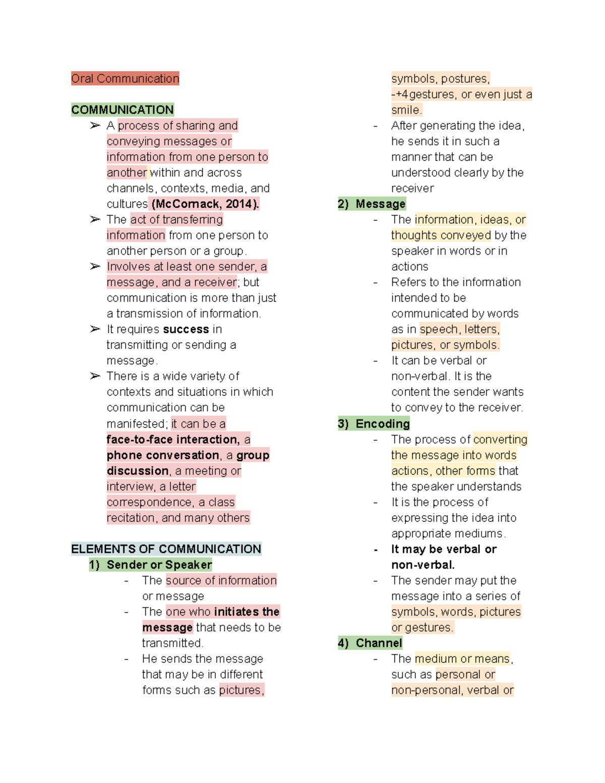 COMM 101 - Oral Communication: Summative Exam Reviewer Guide - Studocu