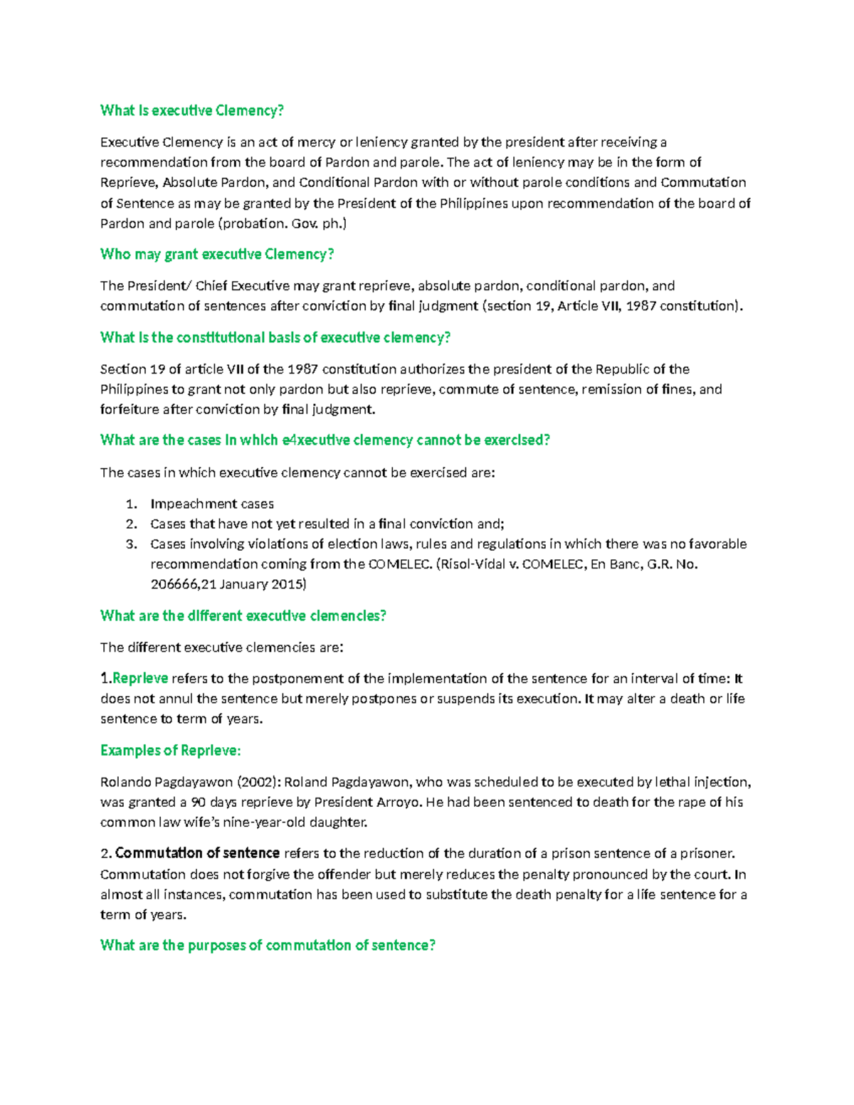 Understanding Executive Clemency: Legal Framework and Processes - Studocu