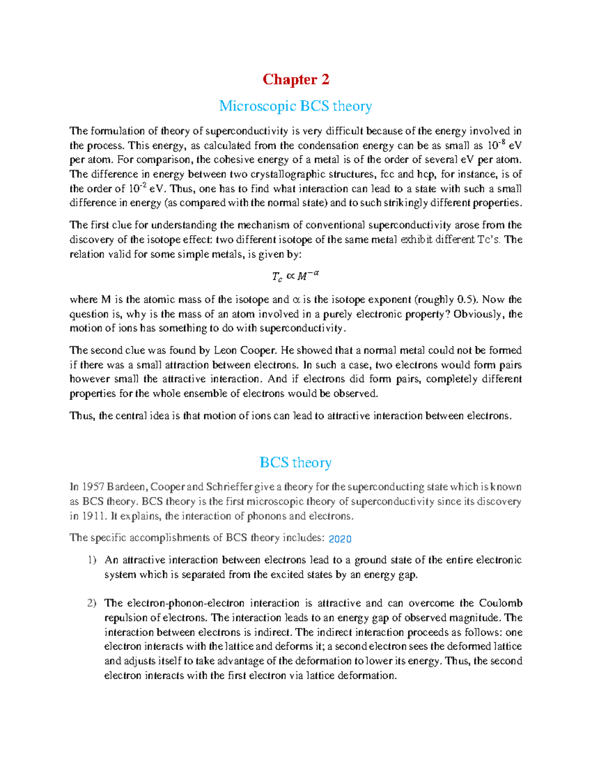 Chapter 2: Class 1 - Microscopic BCS Theory and Superconductivity Notes ...