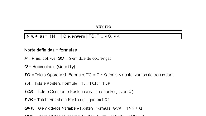 Uitgewerkte opdracht TO, TK, MO, MK - H4 Niv. Jaar - Studeersnel