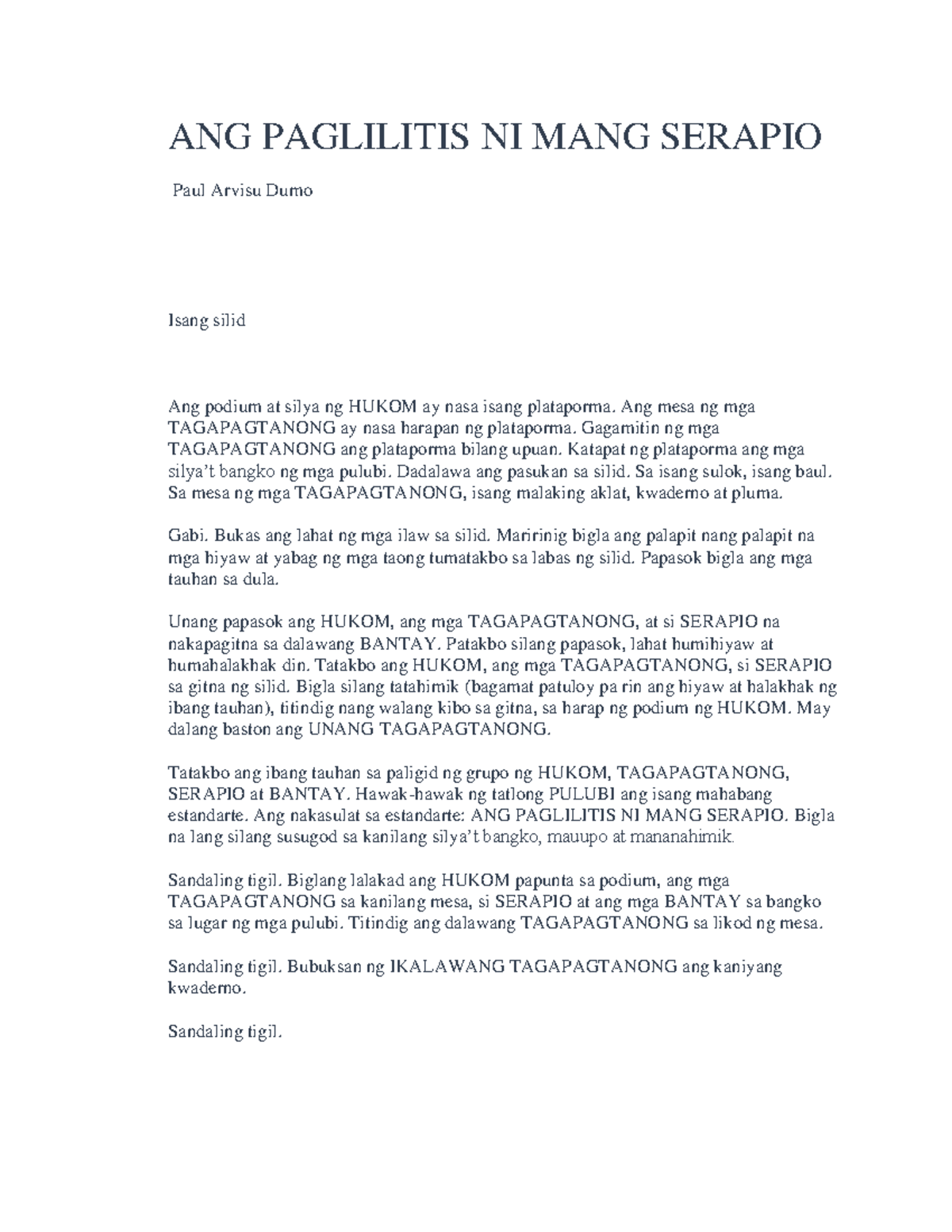 Play Script: 1-Act Version of "ANG PAGLILITIS NI MANG SERAPIO" - Studocu