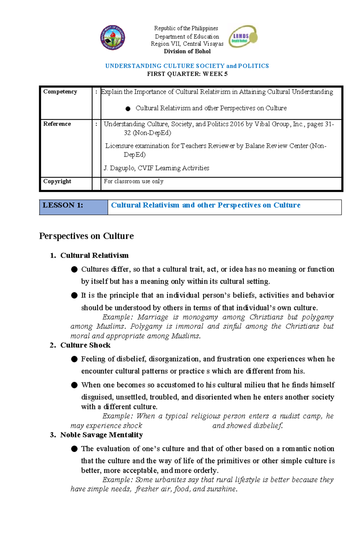 UCSP 083929: WK 5 - Importance of Cultural Relativism in Understanding ...