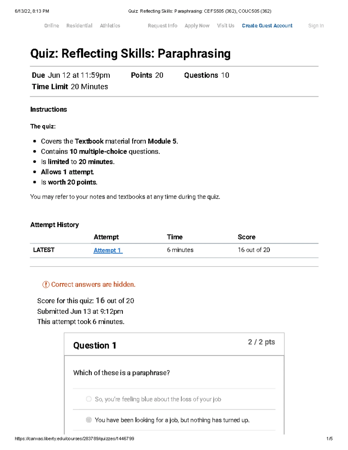 Quiz Challenging Skills CEFS505 (362), COUC505 (362) - Skip to Main ...