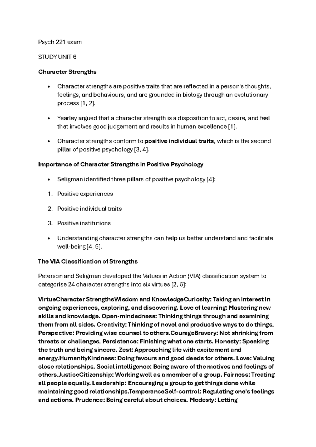 PSYC 221 Final Exam Study Guide: Character Strengths and Hope Theory - Studocu