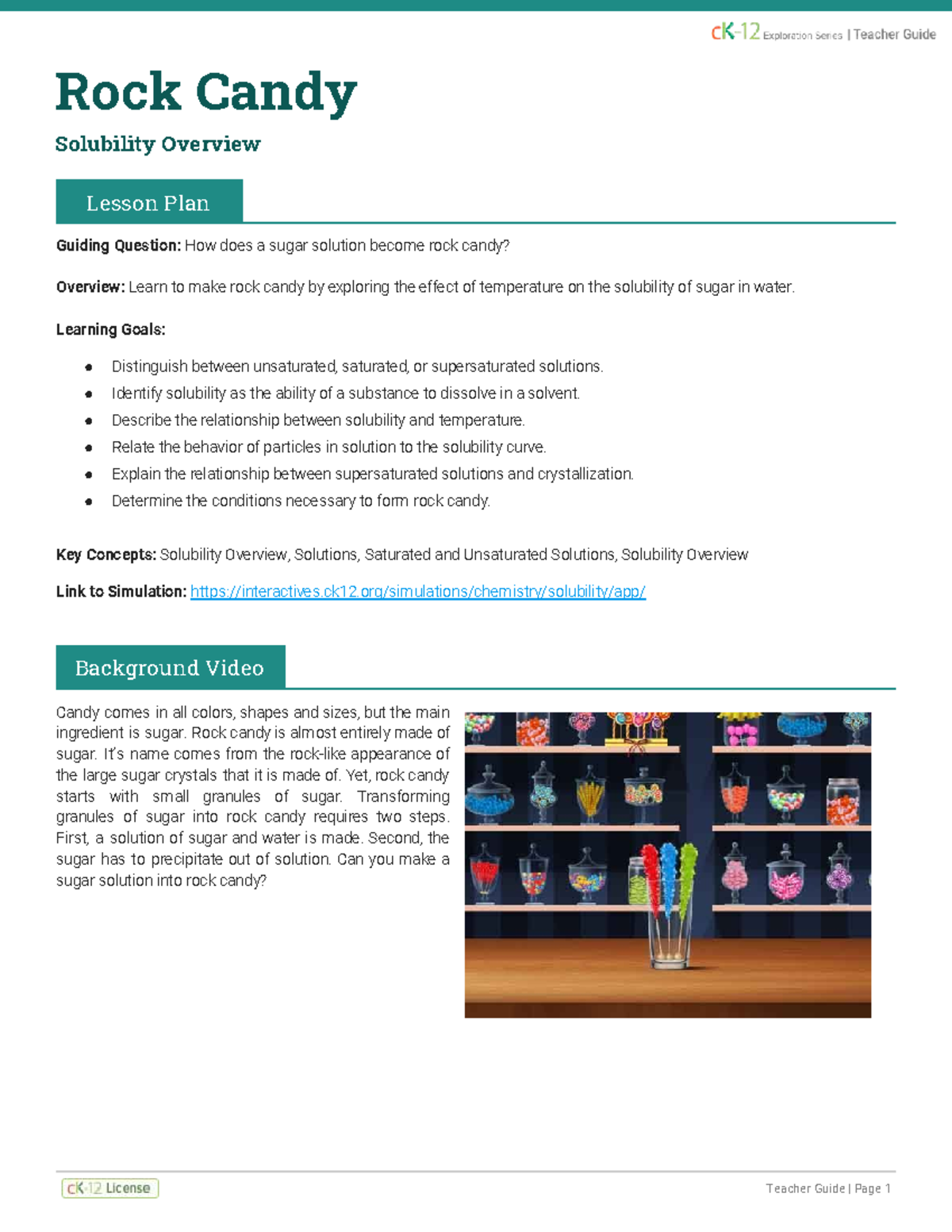 Rock Candy Solubility Overview Lesson Plan: Exploring Sugar Solutions ...
